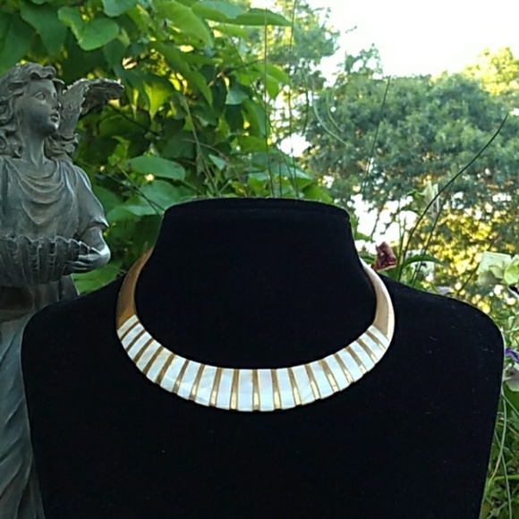 Vintage | Jewelry | 7s Vintage Solid Brass Mop Inlay Torque Collar ...